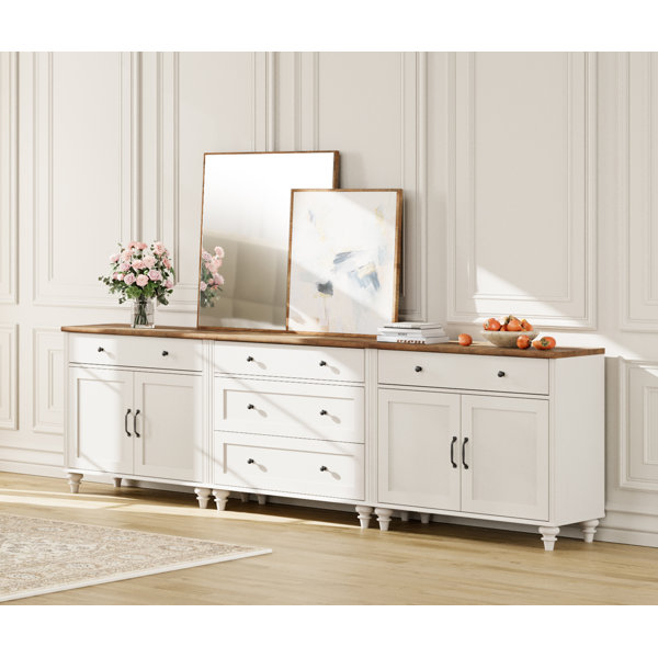 Charlton Home® Scarlett Sideboard Cabinet With 5 Drawers And 4 Doors, Vintage Wood Grain Design ...